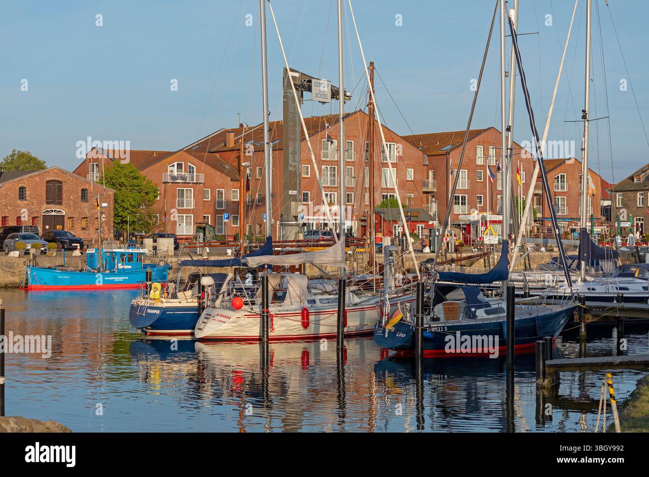 Boats, houses, harbour, Orth, Fehmarn Island, Schleswig-Holstein ...