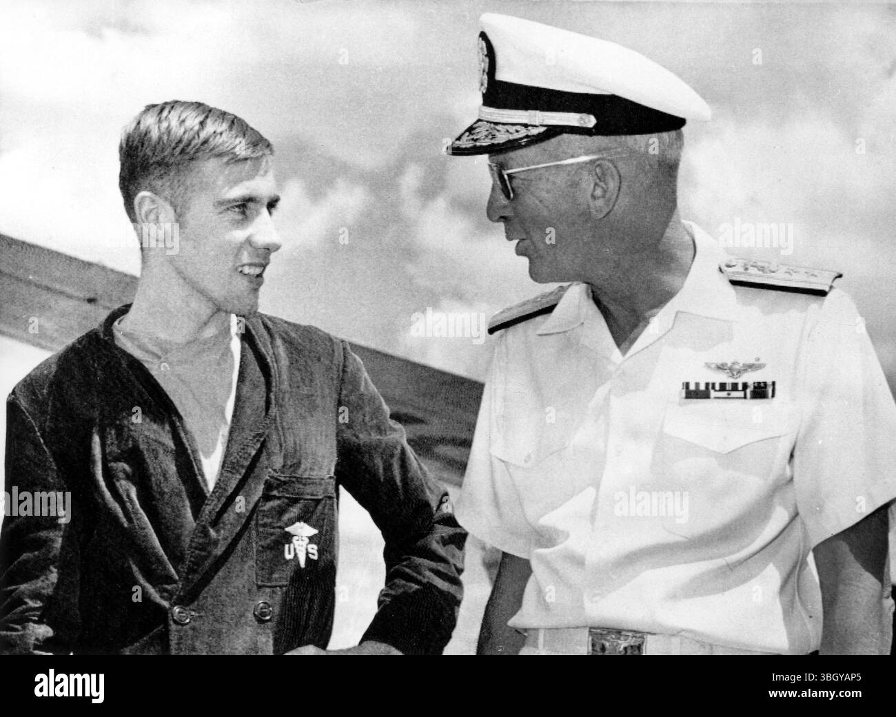 David P Matheny (left) talks of rear Admiral F. B. Gilkerson after he ...