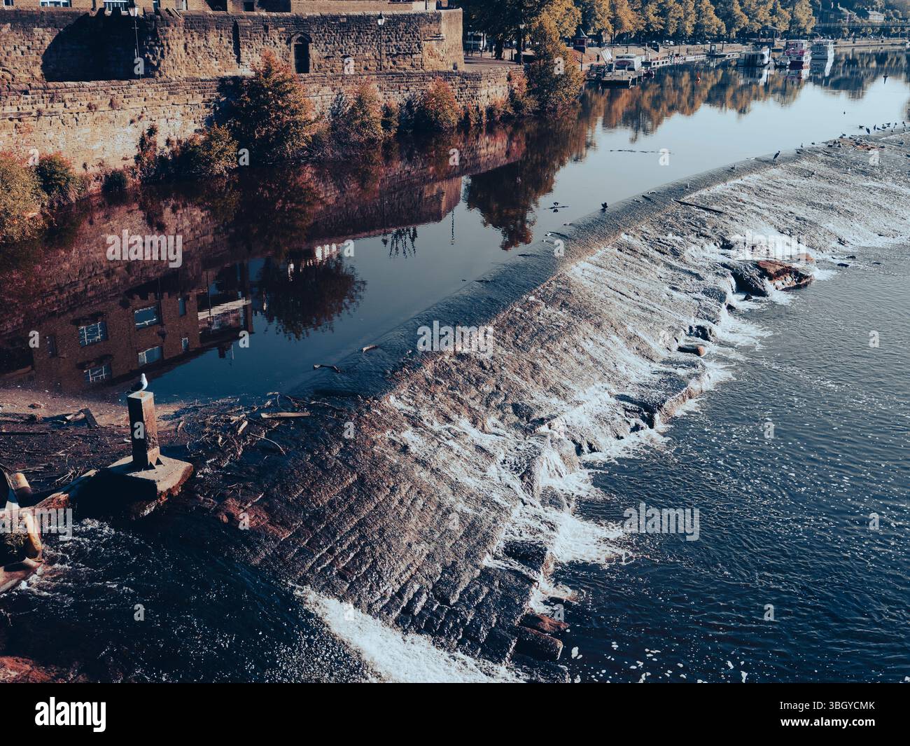 Dawn at Chester Weir, River Dee, Chester, Cheshire, England, UK, GB ...