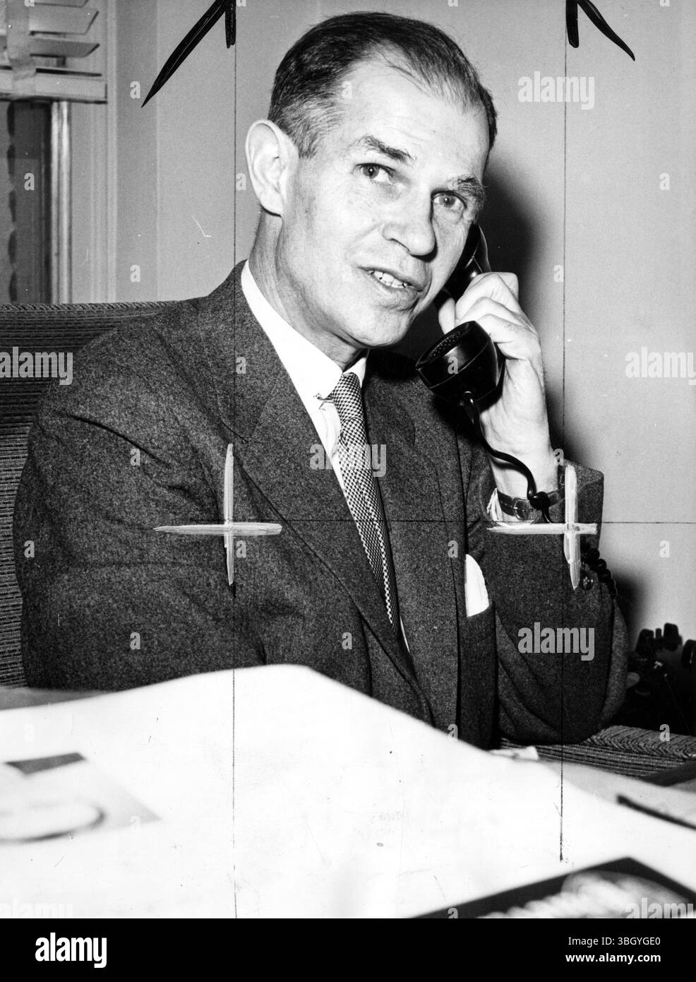 Alger Hiss, shown speaking on the phone in his office. 3 April 1962 ...