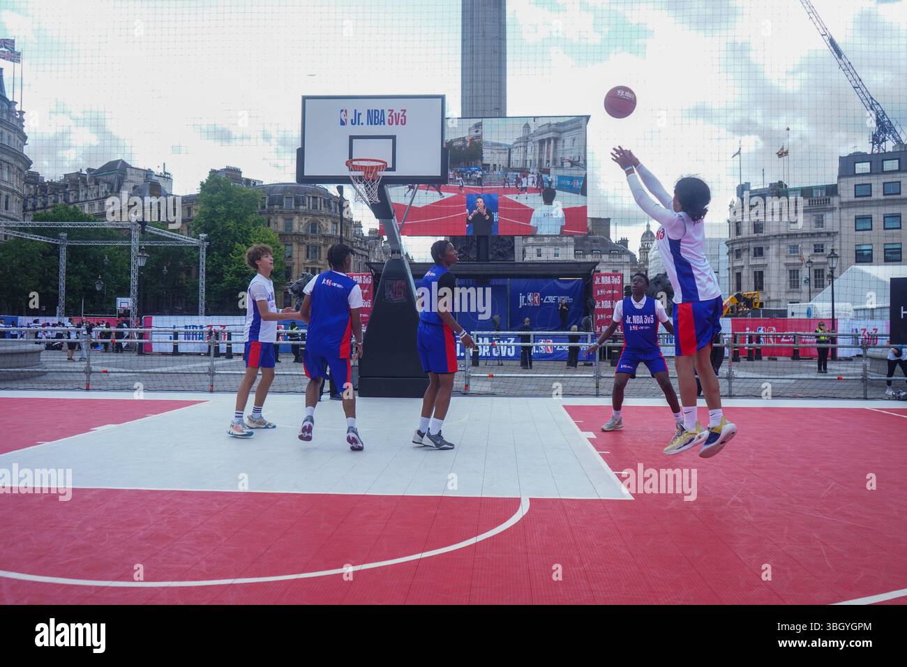 Trafalgar Square London, UK. 6 June 2025 . The first junior NBA 3v3 ...