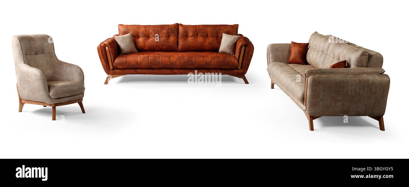 Modern furniture half set on white background Stock Photo - Alamy