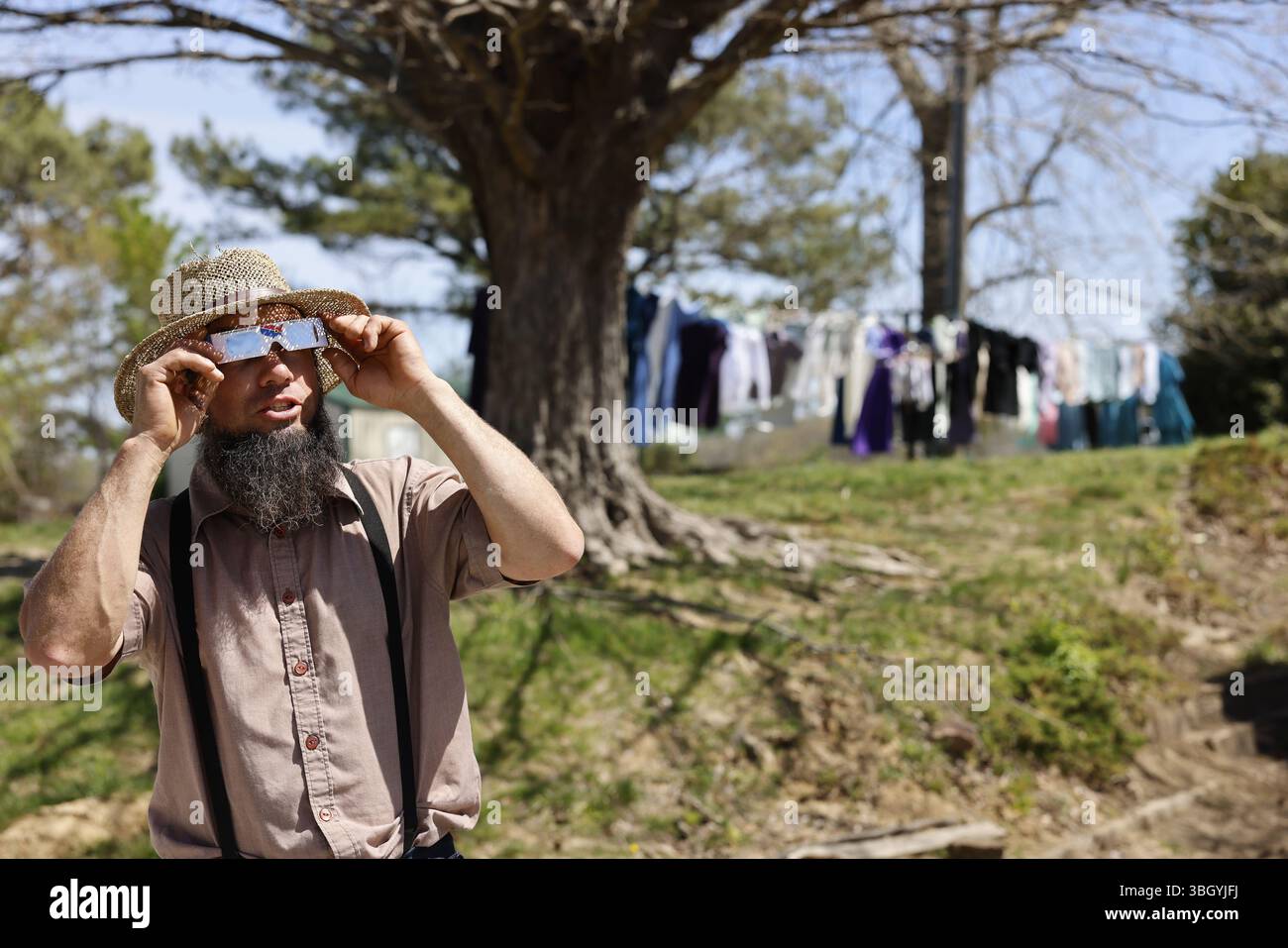Amish man watches a total solar eclipse Stock Photo - Alamy