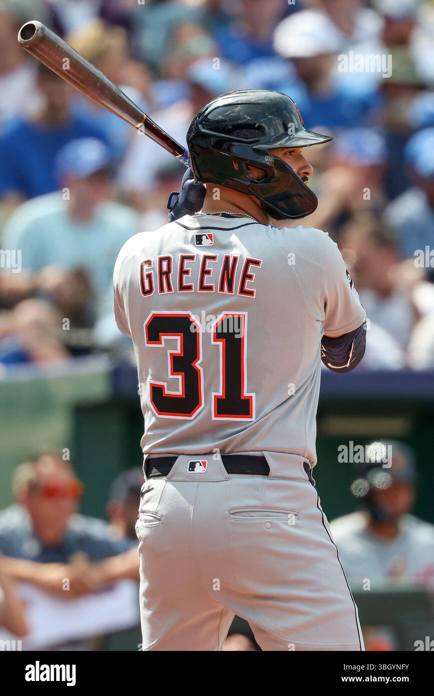 Kansas City, MO, USA. 31st May, 2025. Detroit Tigers left fielder Riley ...