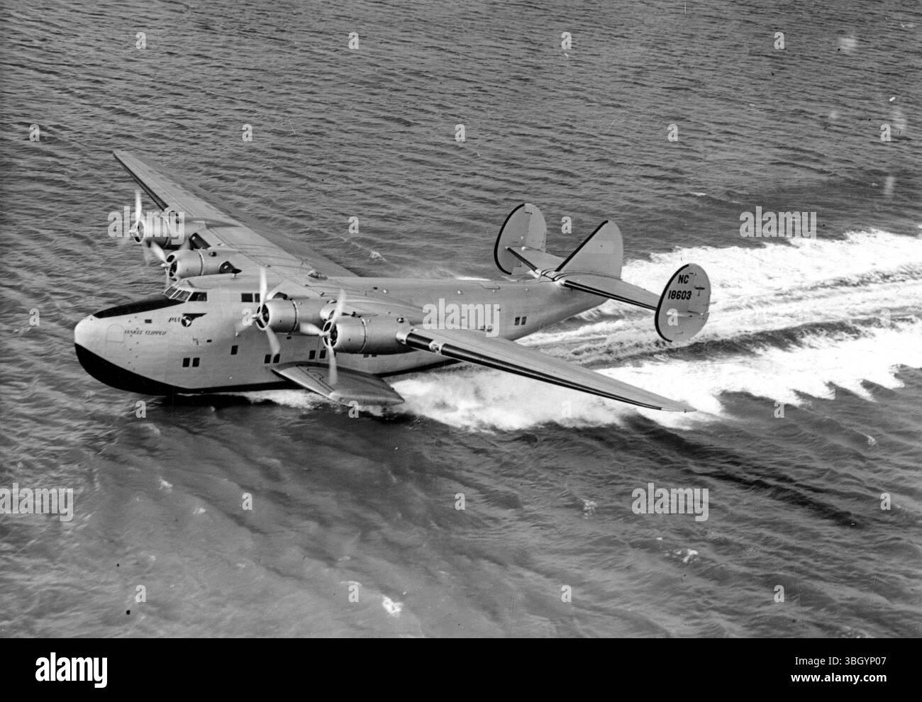 The giant new American flying boat " Yankee Clipper " as she landed at ...
