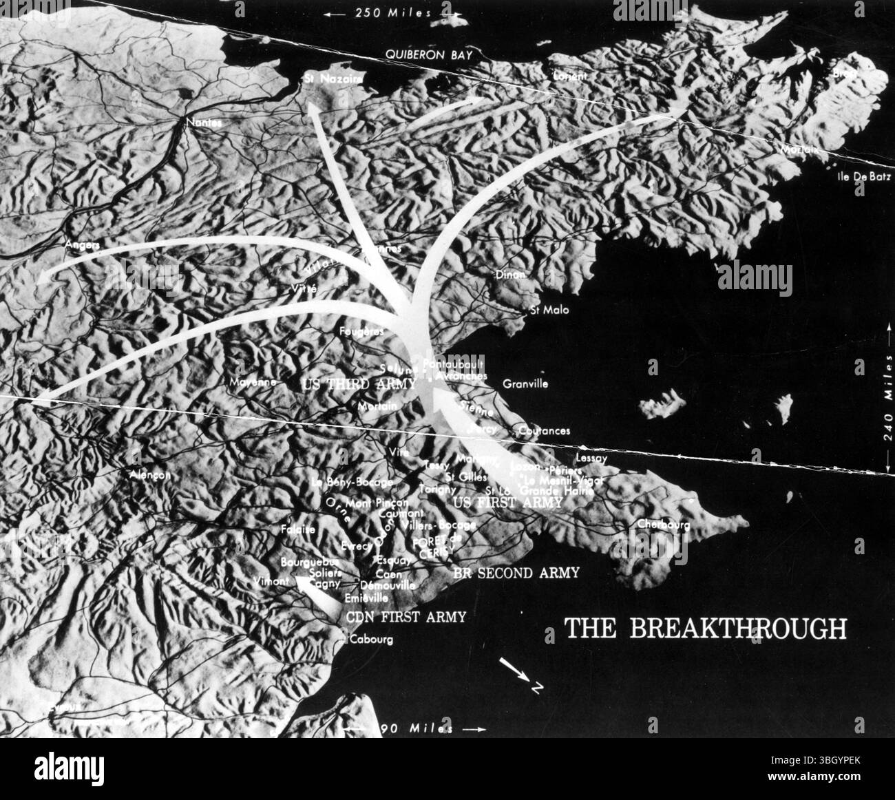 Aerial map diagram titled ' The Breakthrough ' of the invasion routes ...