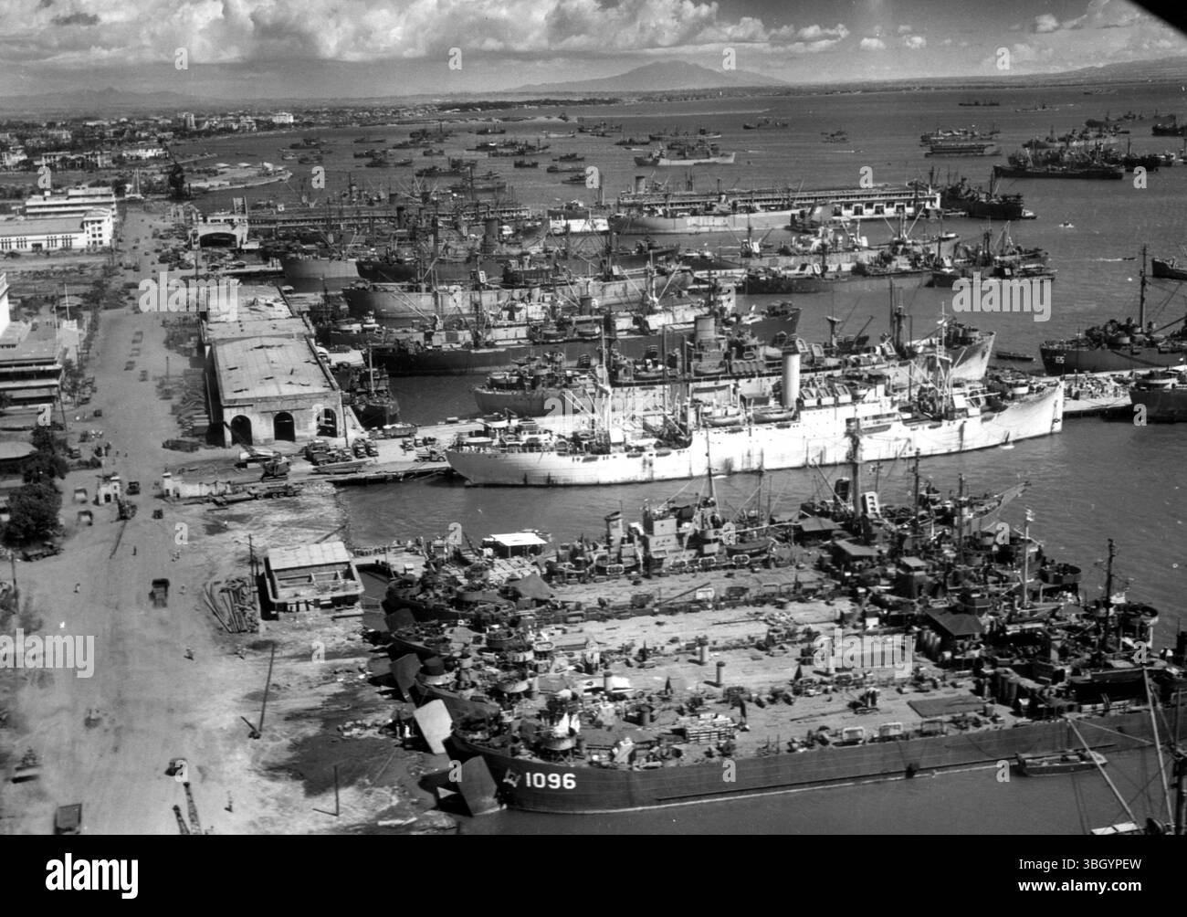 Aerial view of Manila harbour , once heavily damaged, now repaired and ...