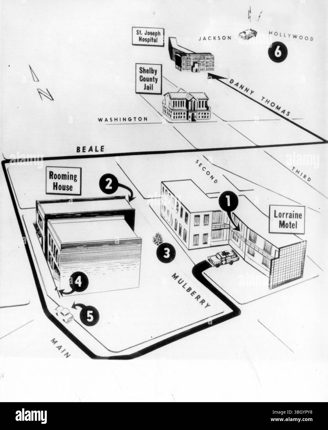 Diagram shows facets of the assassination of civil rights spokesman Dr ...