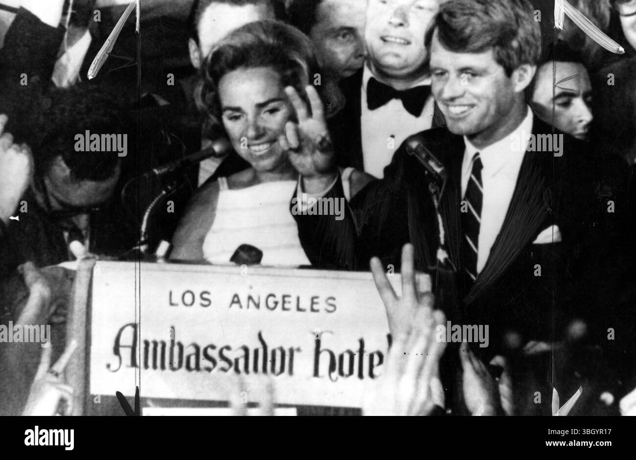 Robert Francis Kennedy speaking at the Ambassador Hotel in Los Angeles ...