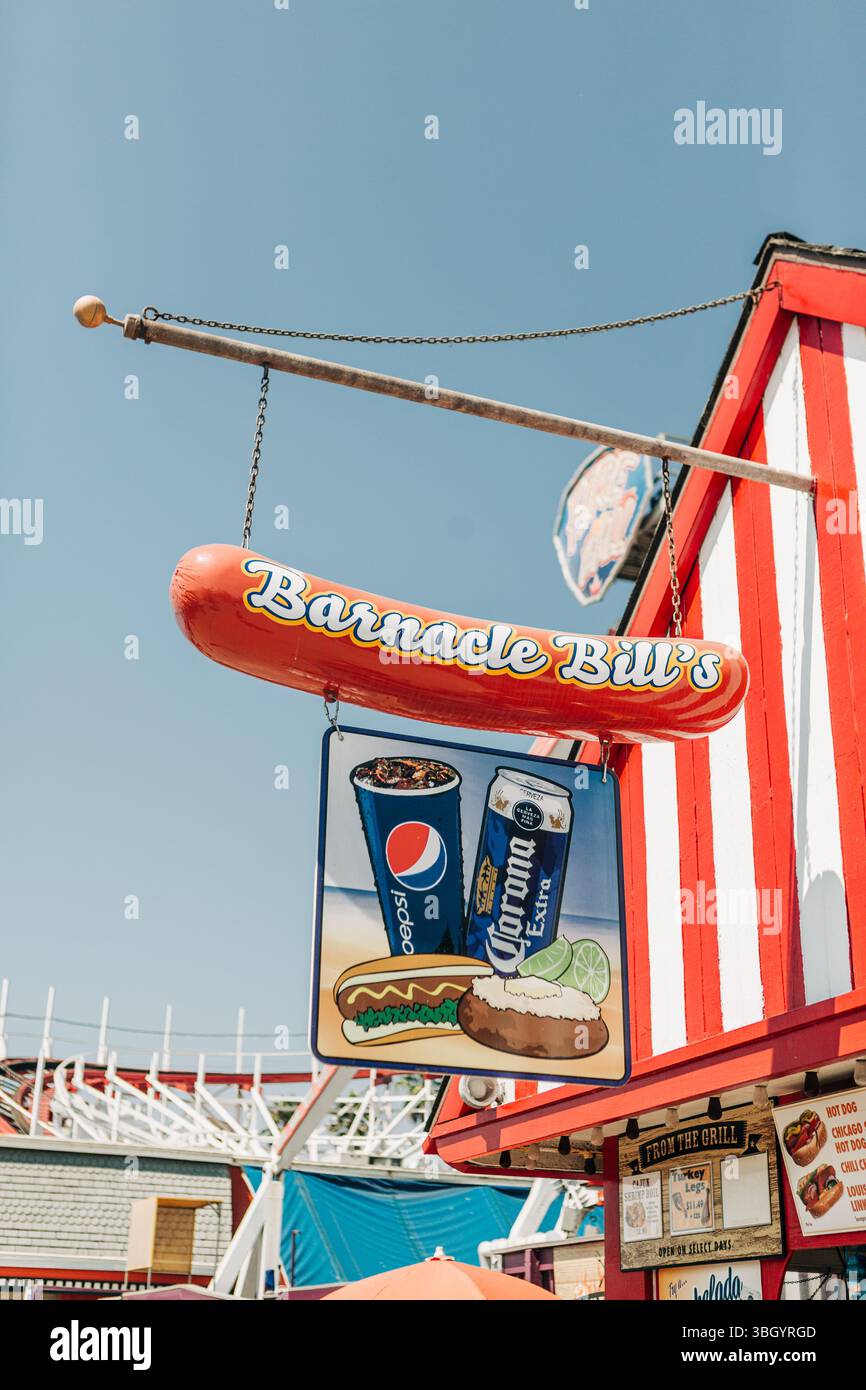 Barnacle Bill’s food stand sign with soda, beer, and hot dog art Stock ...