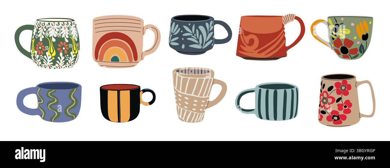 Set coffee mugs with various designs and patterns Stock Vector Image ...