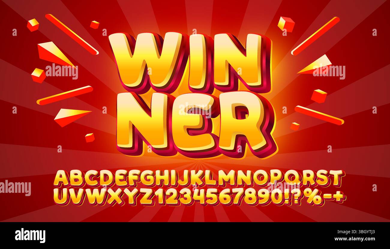 Winner font set collection, letters and numbers symbol. Vector Stock ...