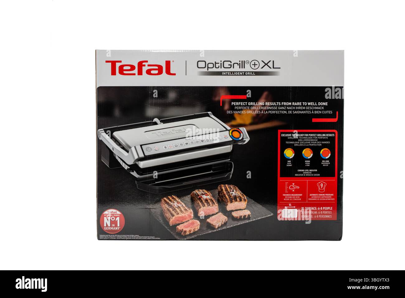 Germany Berlin June 5, 2025. Tefal OptiGrill XL packaging showcases the ...