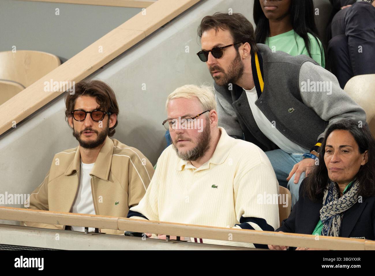 Pierre Niney, Igor Gotesman and Antoine Gouy attend the Roland Garros ...