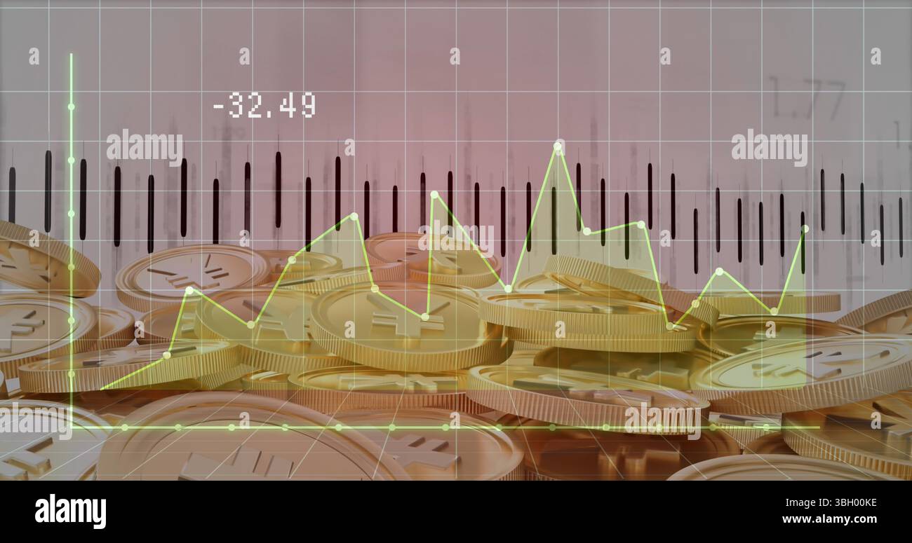 Image of graphs, numbers and coins Stock Photo - Alamy