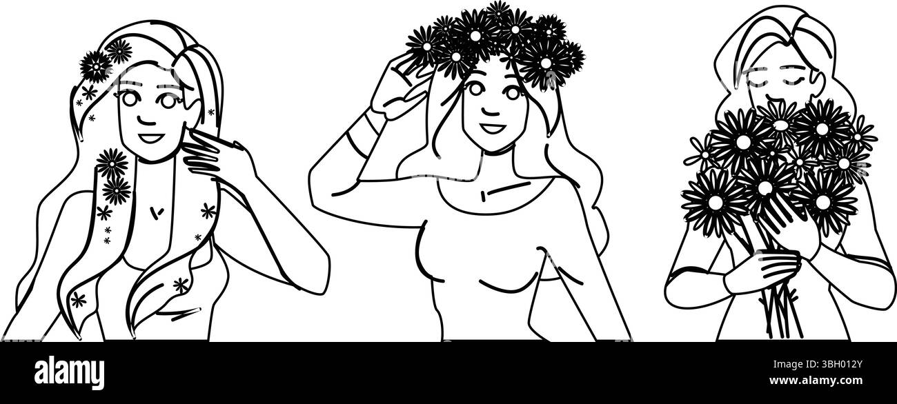 bloom daisy flower woman vector Stock Vector Image & Art - Alamy
