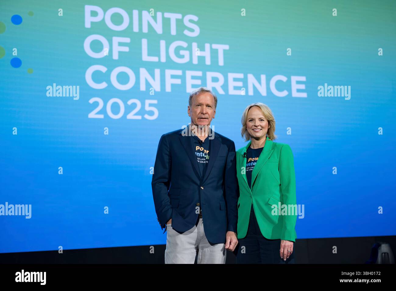 Points of Light president and CEO Jennifer Sirangelo and Neil Bush, chair, speak at the 2025 ...