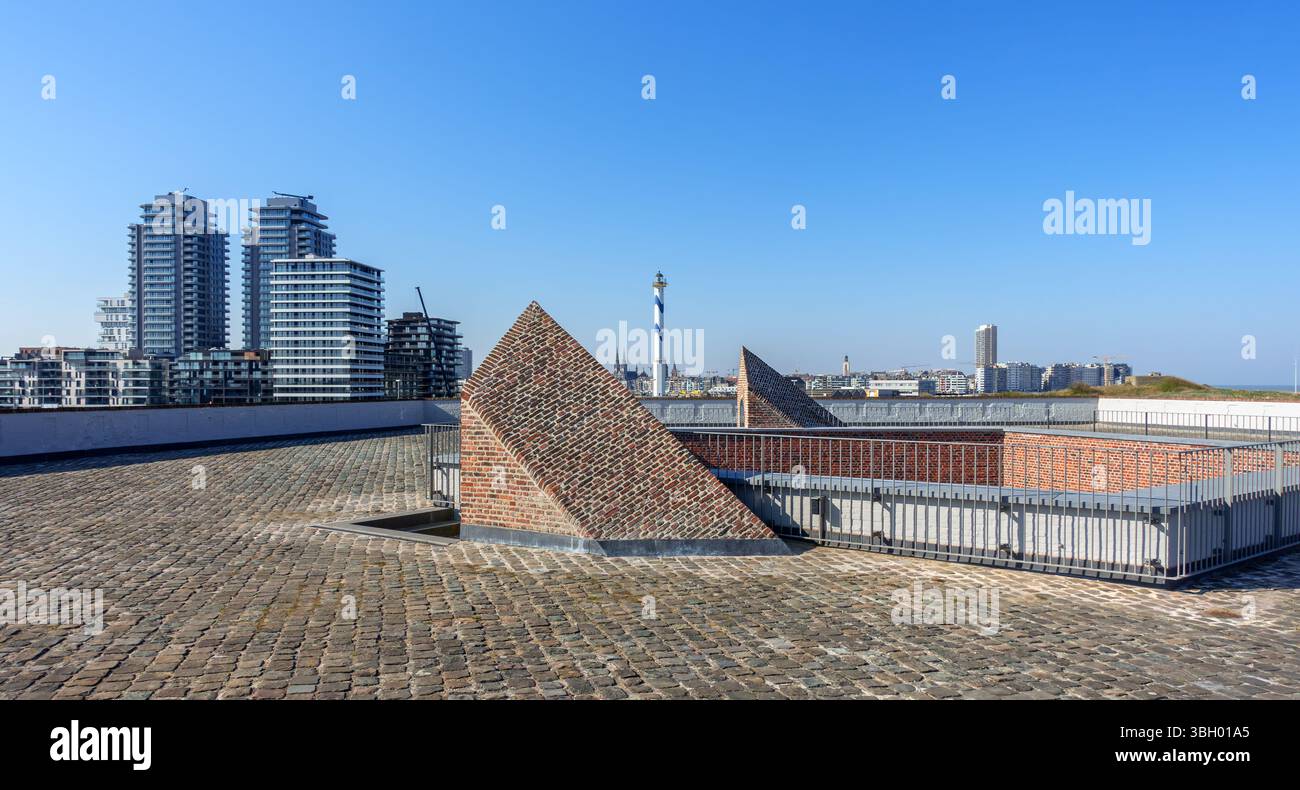 Skyline of the city Ostend / Oostende seen from Fort Napoleon of the ...