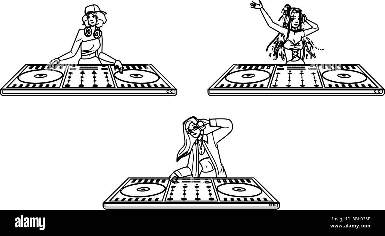 vinyl dj woman character turntable vector Stock Vector Image & Art - Alamy