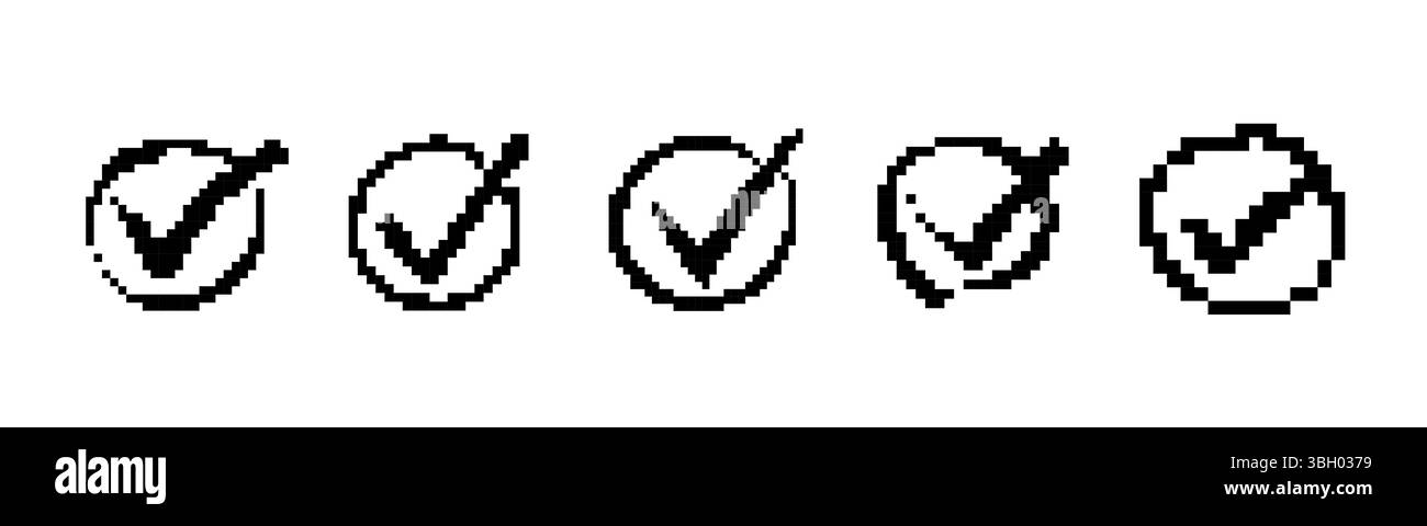 Mosaic style pixel art check marks in various icon designs with retro sprite aesthetic Stock ...