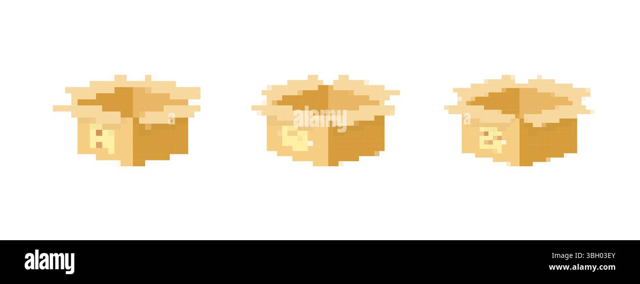 Mosaic pixel art icon featuring boxes with open lids in minimalistic ...