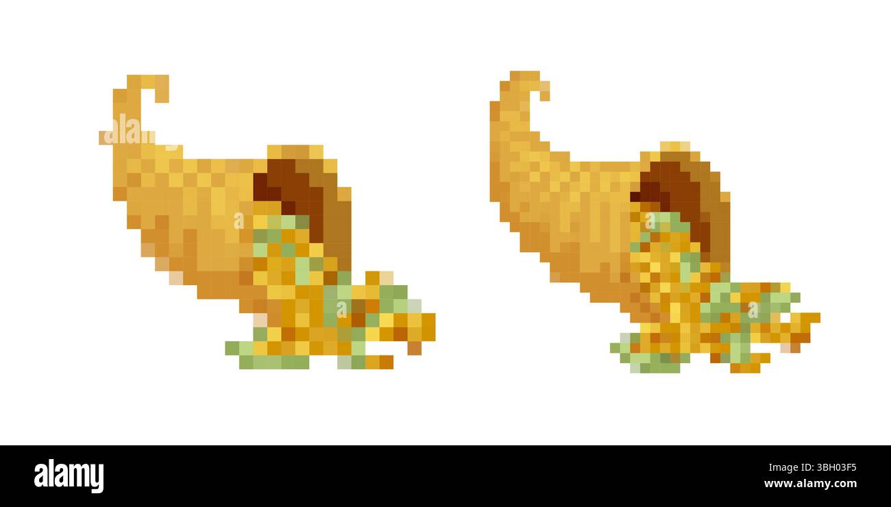 Mosaic pixel art cornucopia icon with harvest theme and pixelated food ...
