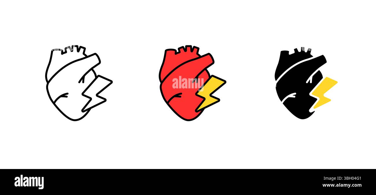 Heart with bold lightning bolt motif in three color variations explores ...