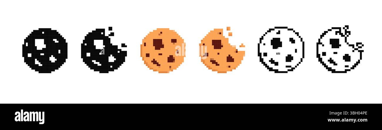 Mosaic pixel art cookies with various bite stages in playful cartoon ...