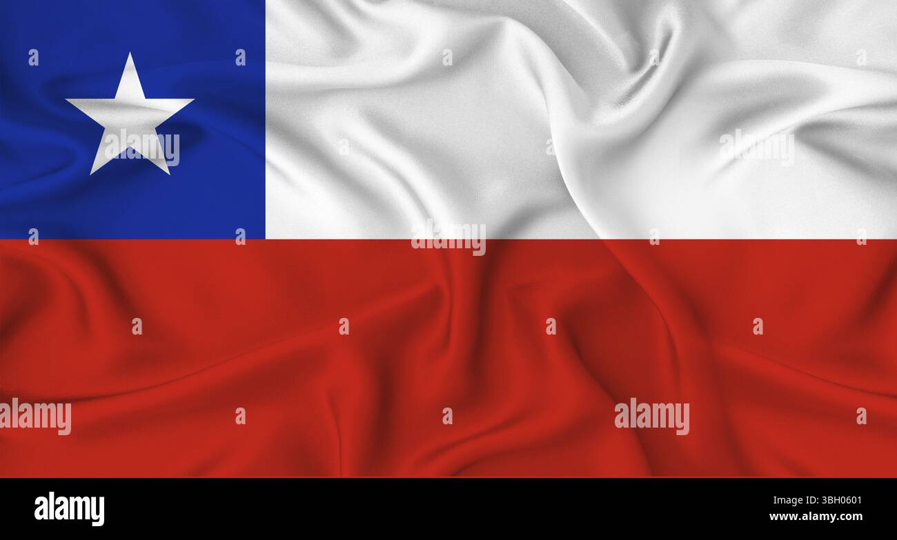 Realistic Chile flag waving. Close up of flag of Chile with cloth ...