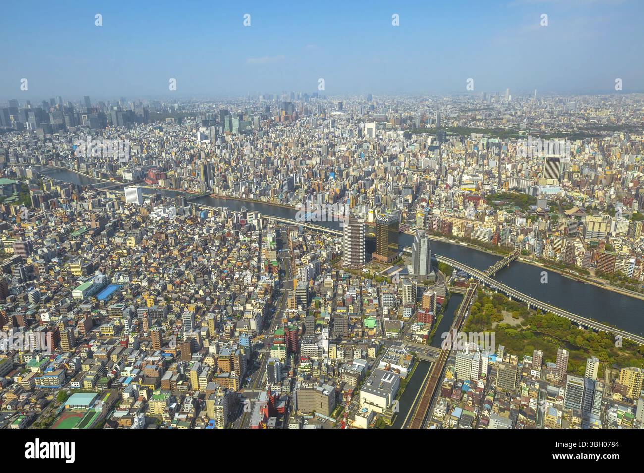 Aerial view of Tokyo city skyline with Asahi Beer Hall, Asahi Flame o ...