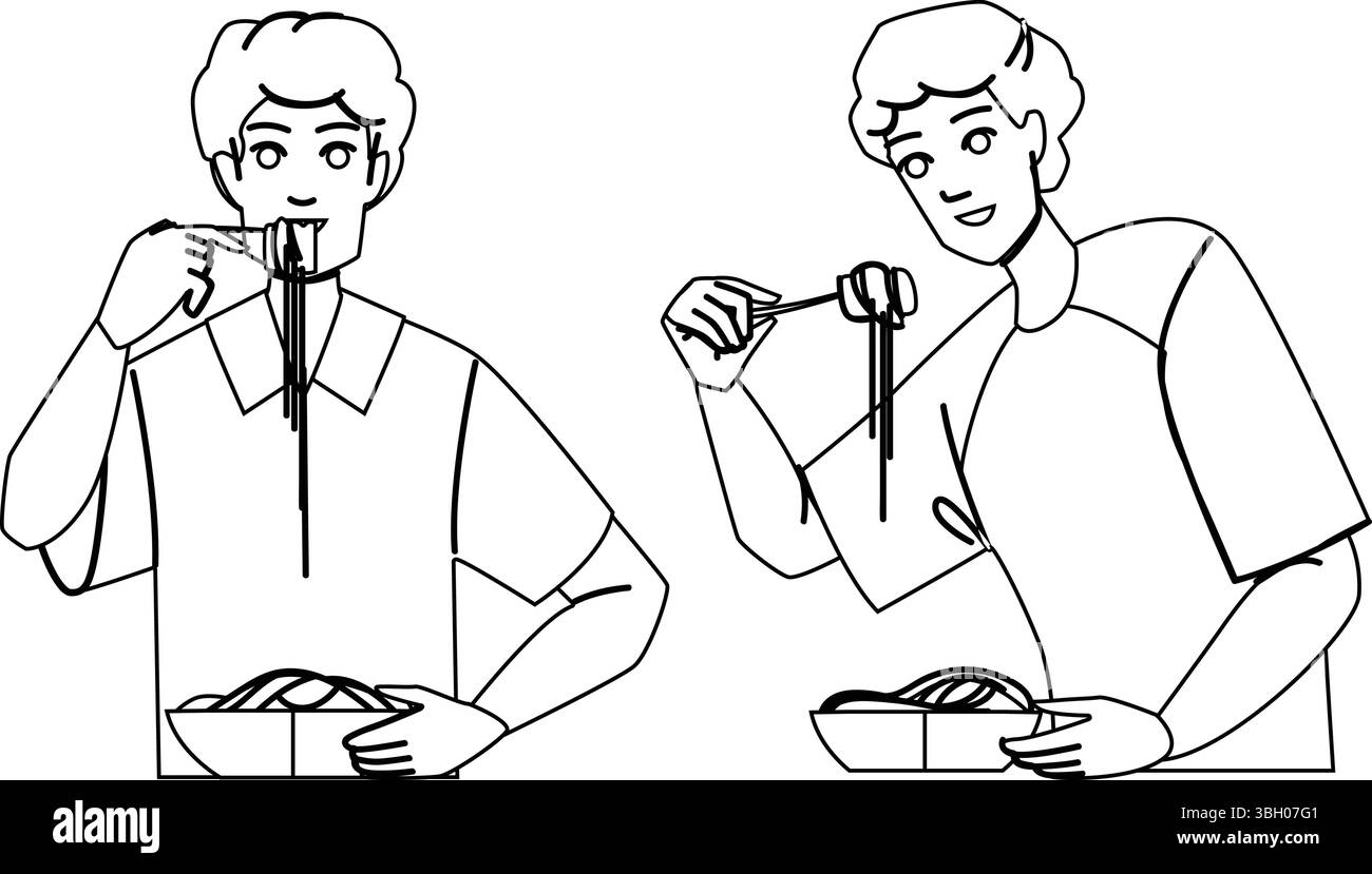 male eating noodles man vector Stock Vector Image & Art - Alamy