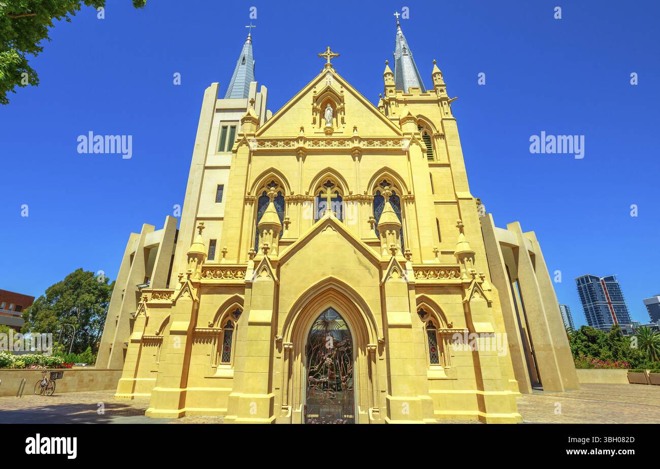 Facade of St Mary's Cathedral in Perth, Western Australia. The ...