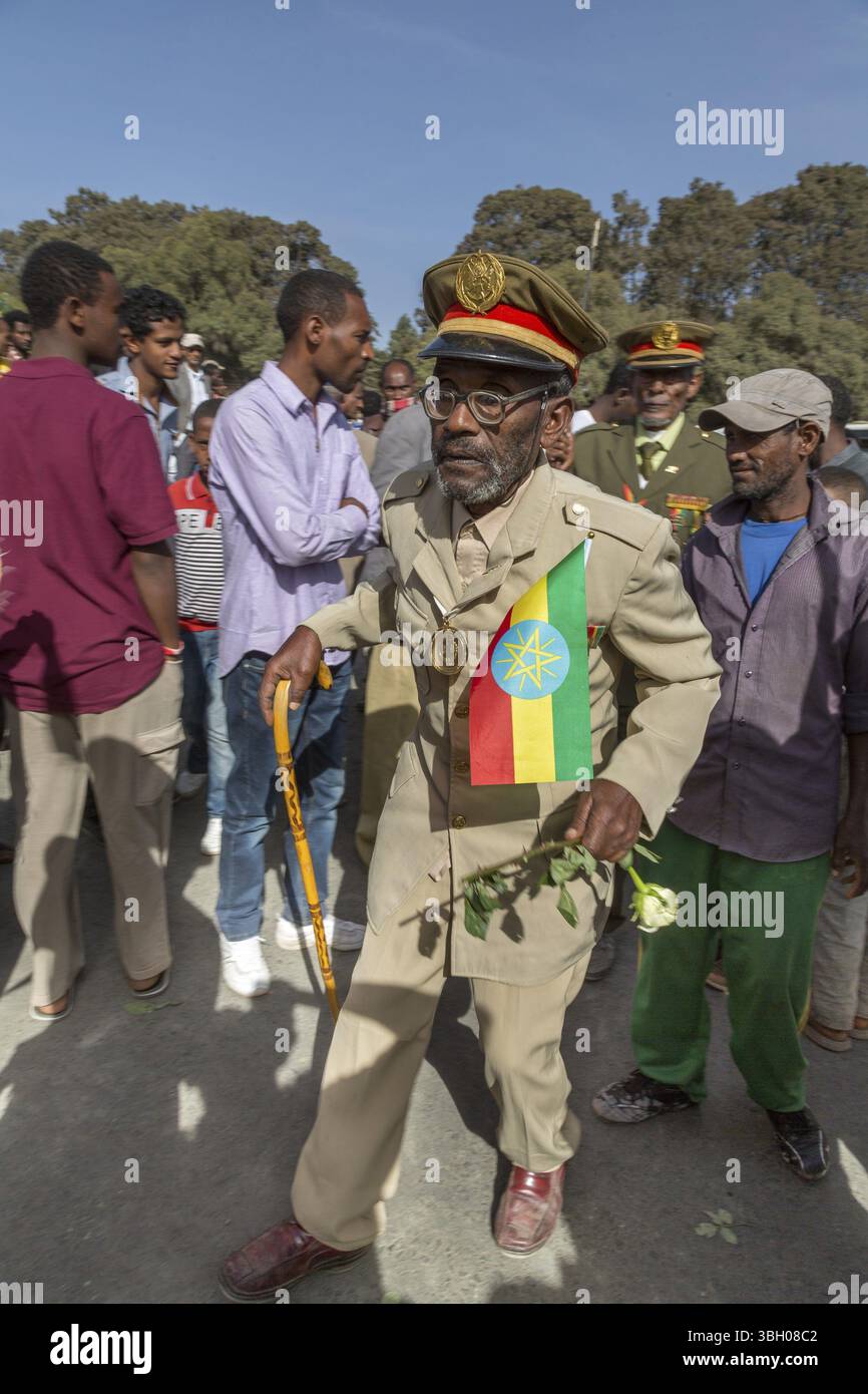 Addis Ababa - Sept 2: A decorated war veteran attends the celebrations ...