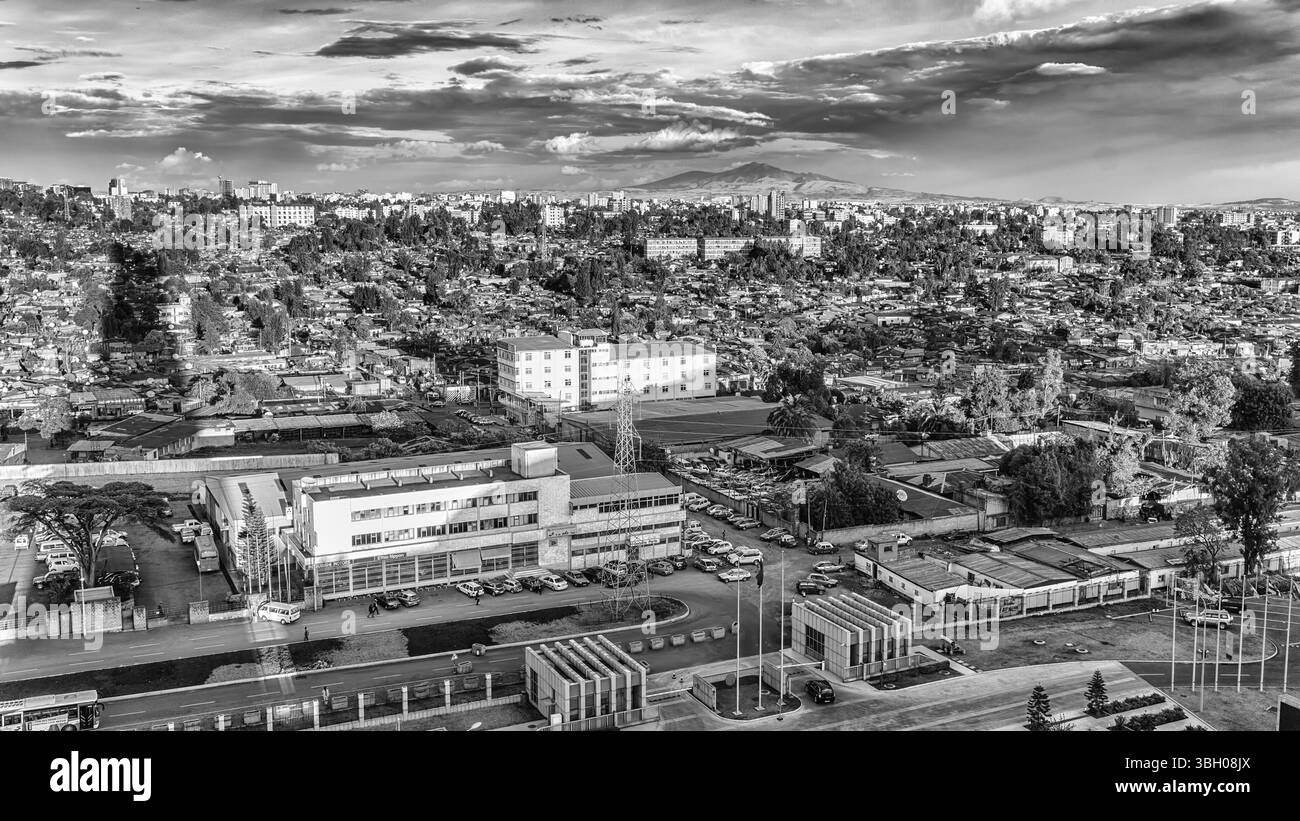 Aerial view of the city of Addis Ababa, showing the densely packed ...