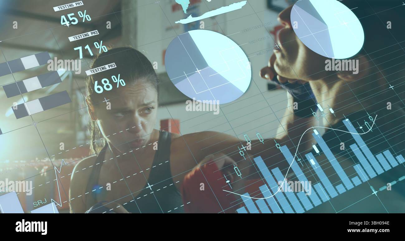 Image of data processing over diverse people boxing at gym Stock Photo ...