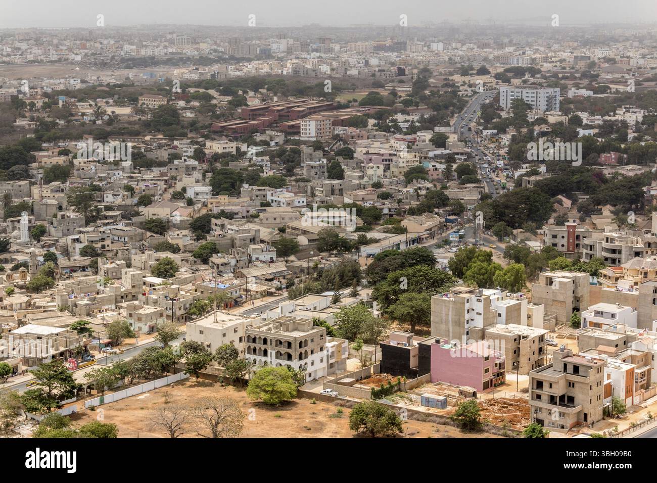 Aerial view of the city of Dakar, Senegal, showing the densely packed ...