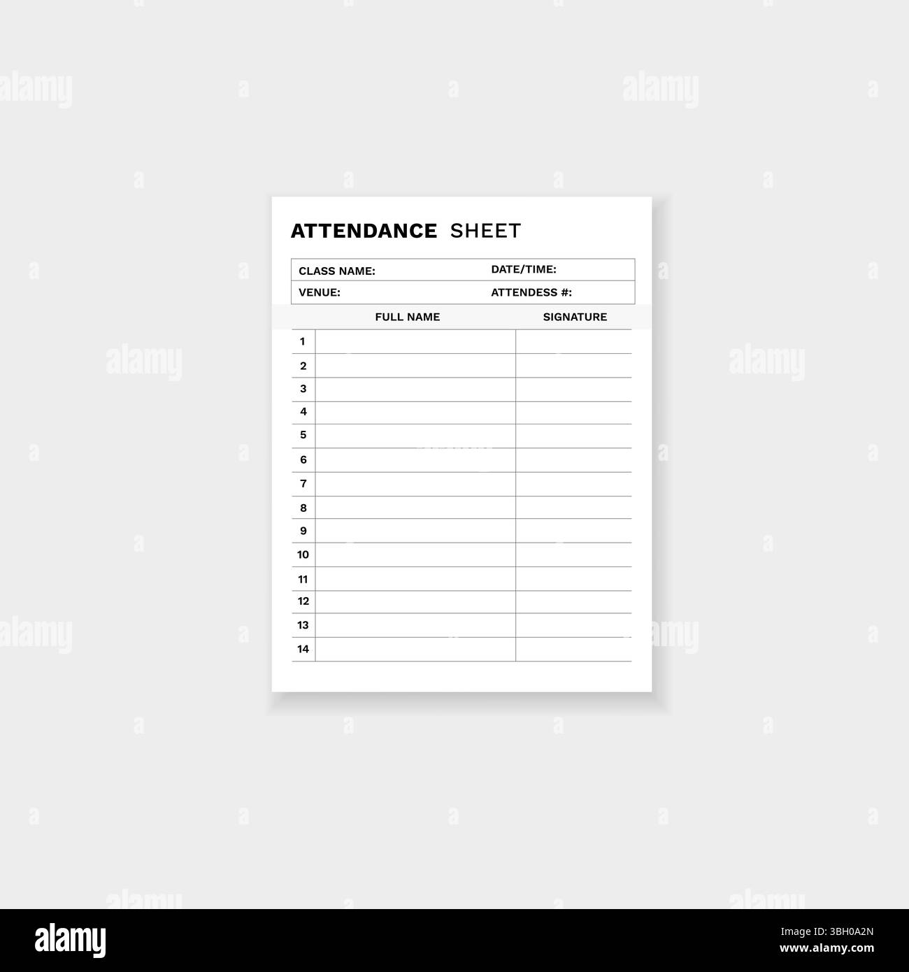 Attendance sheet for class participation record with rows for names and ...