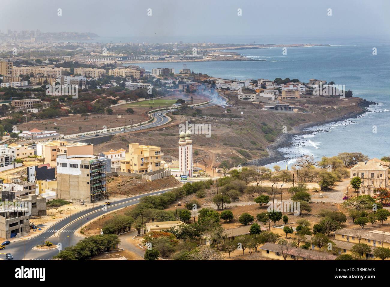 Aerial view of the city of Dakar, Senegal, showing the densely packed ...
