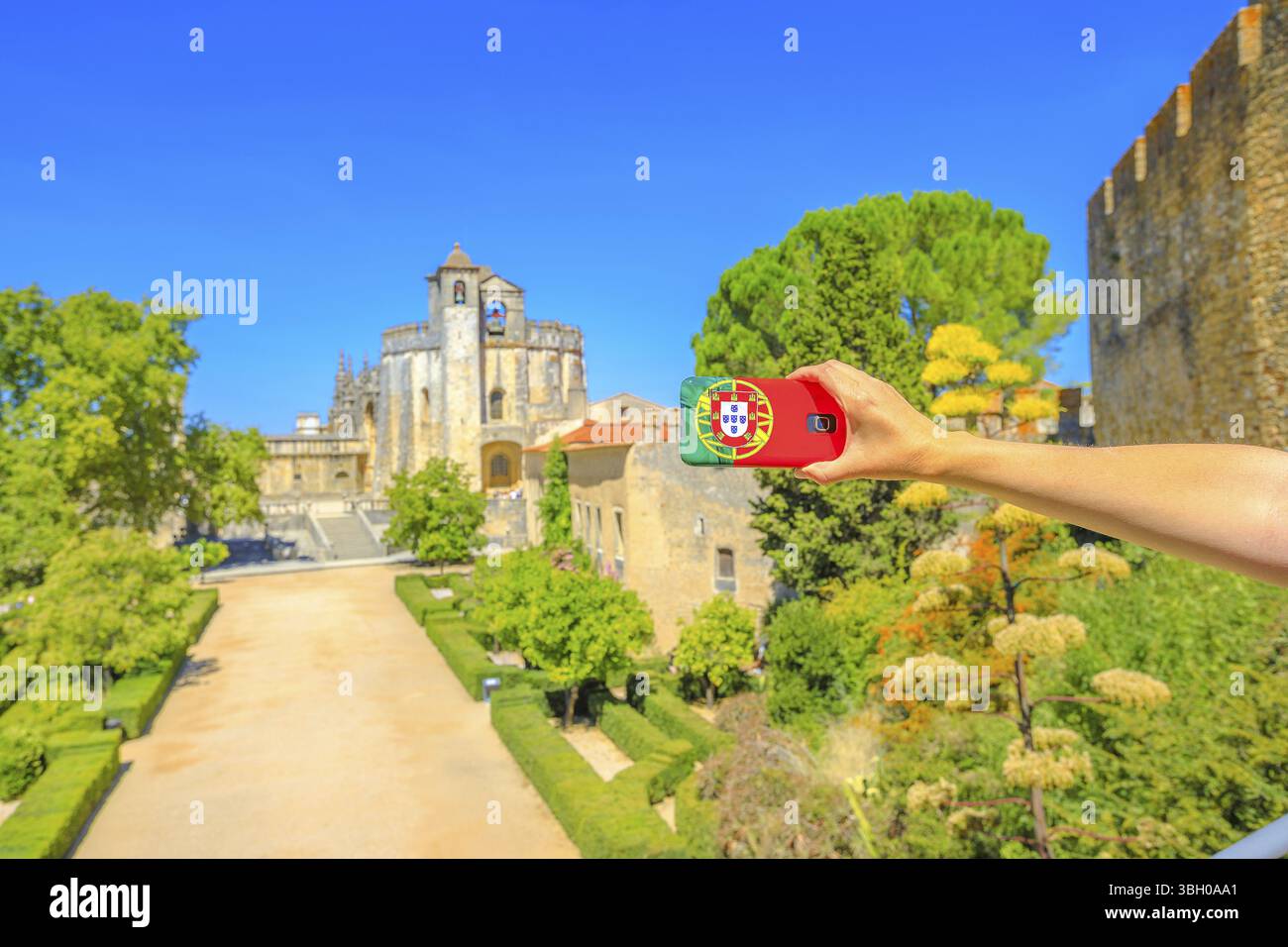 Tourism and travel concept in Europe.Mobile phone with Portugal flag ...