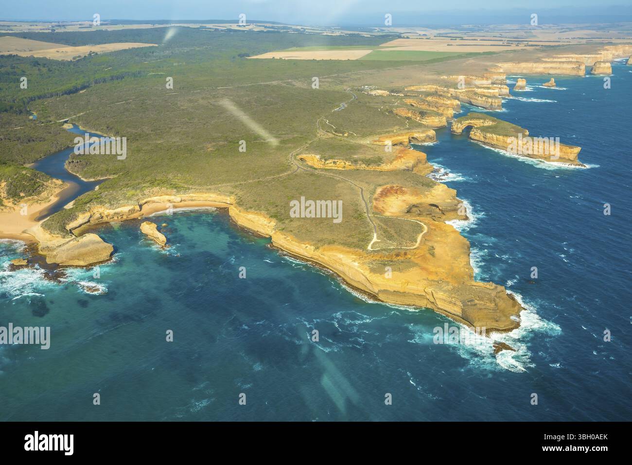Aerial view of Loch Ard Gorge on the Great Ocean Road in Victoria ...