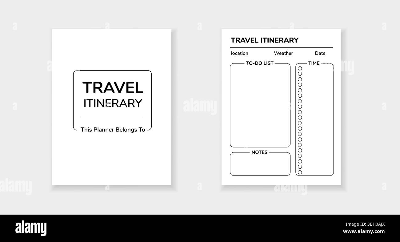 Simple printable travel itinerary form with to do list and notes ...