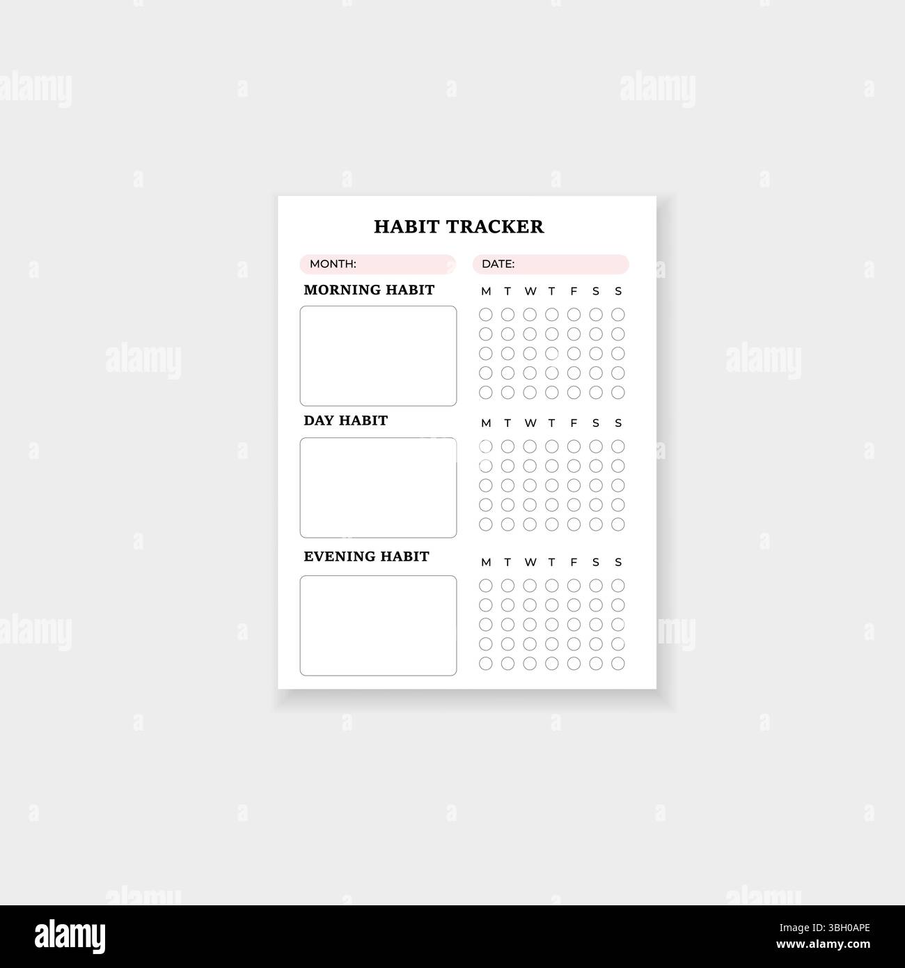 Habit tracker template with morning, day, and evening habit boxes and ...