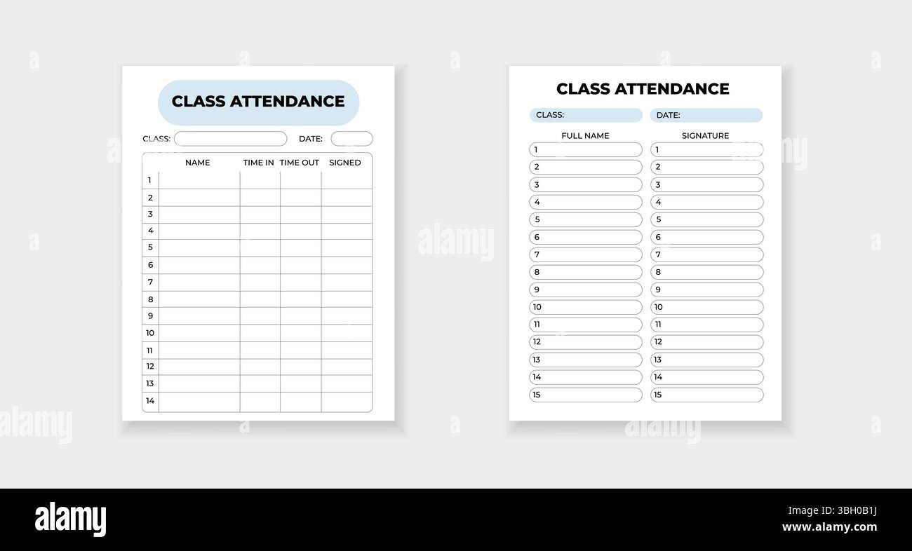 Class attendance form template for tracking student presence daily and ...
