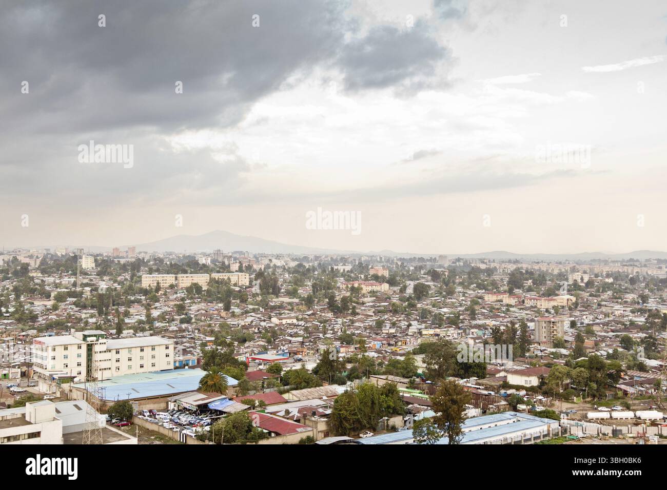 Aerial view of the city of Addis Ababa, showing the densely packed ...
