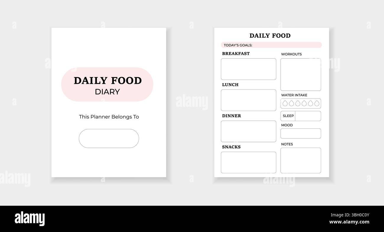 Daily food diary template for meal tracking and health goals with ...