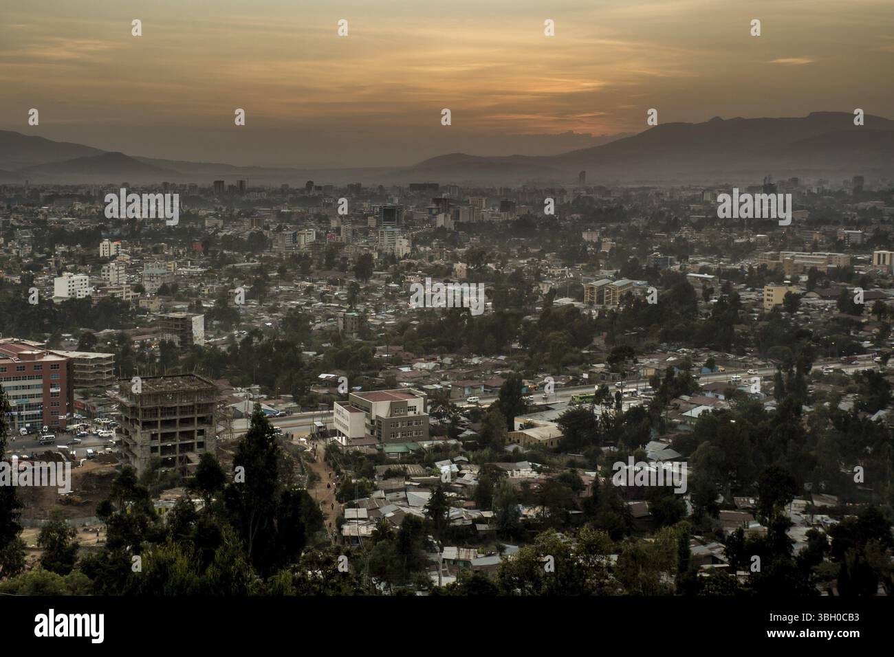 Aerial view of the city of Addis Ababa during sunset Stock Photo - Alamy