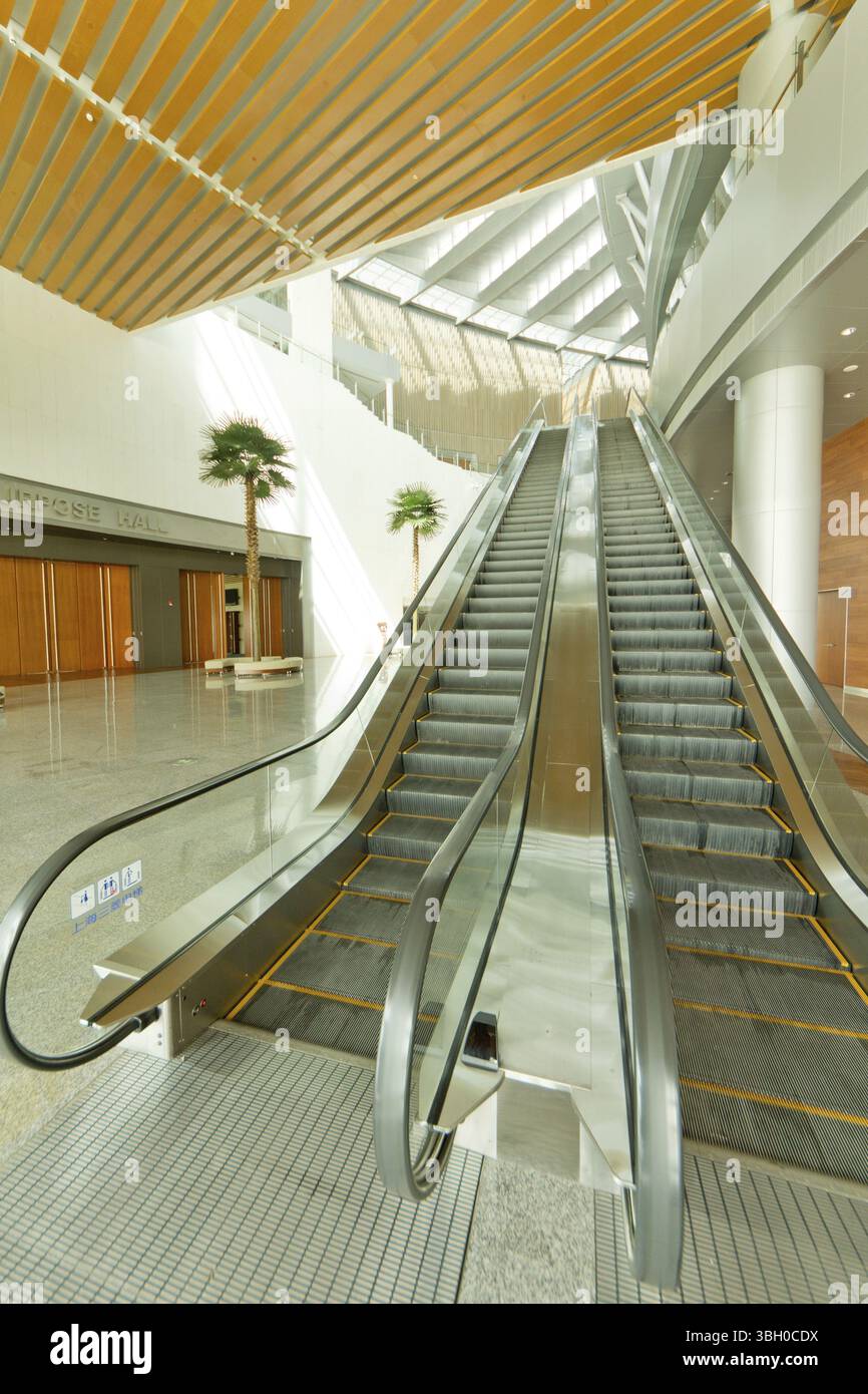 Two steep escalators inside the newly constructed African Union Hall in ...