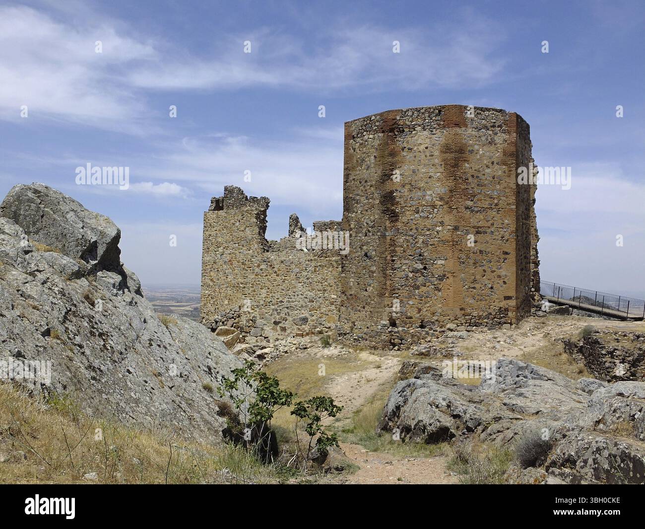 Very beautiful historic castle ruins in a rocky landscape on a hill near Magacela Stock Photo ...