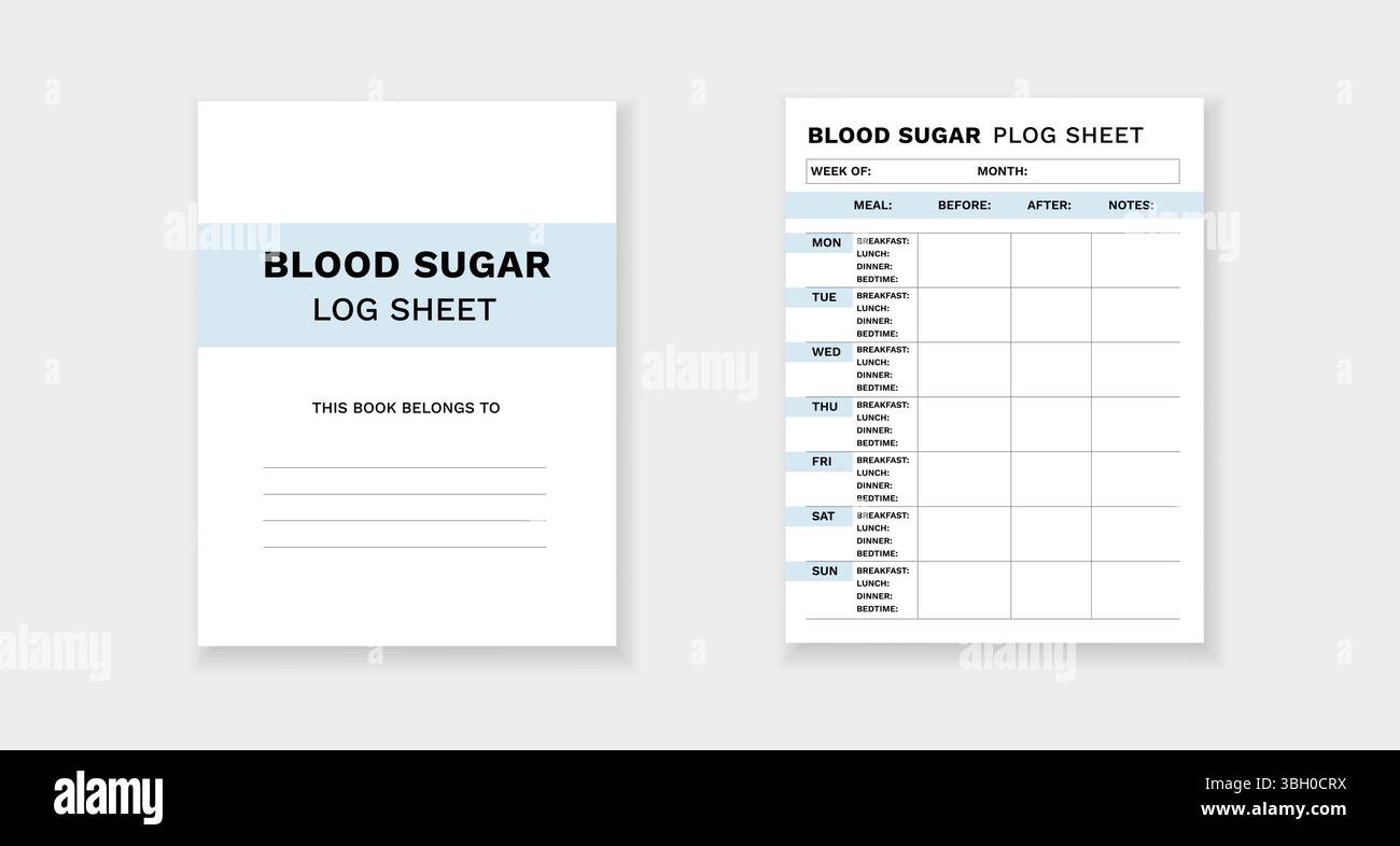 Blood sugar log sheet for daily monitoring and recording health ...