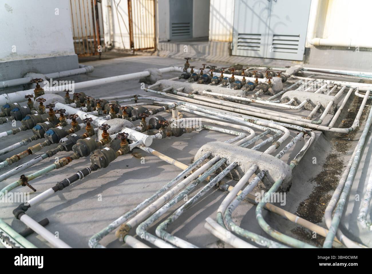 The huge amount of water meter on the hong-kong rooftop of apartment ...